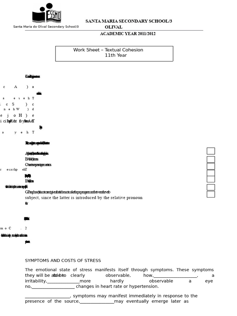 Work Sheet - Textual Cohesion | PDF | Syntax | Language Mechanics