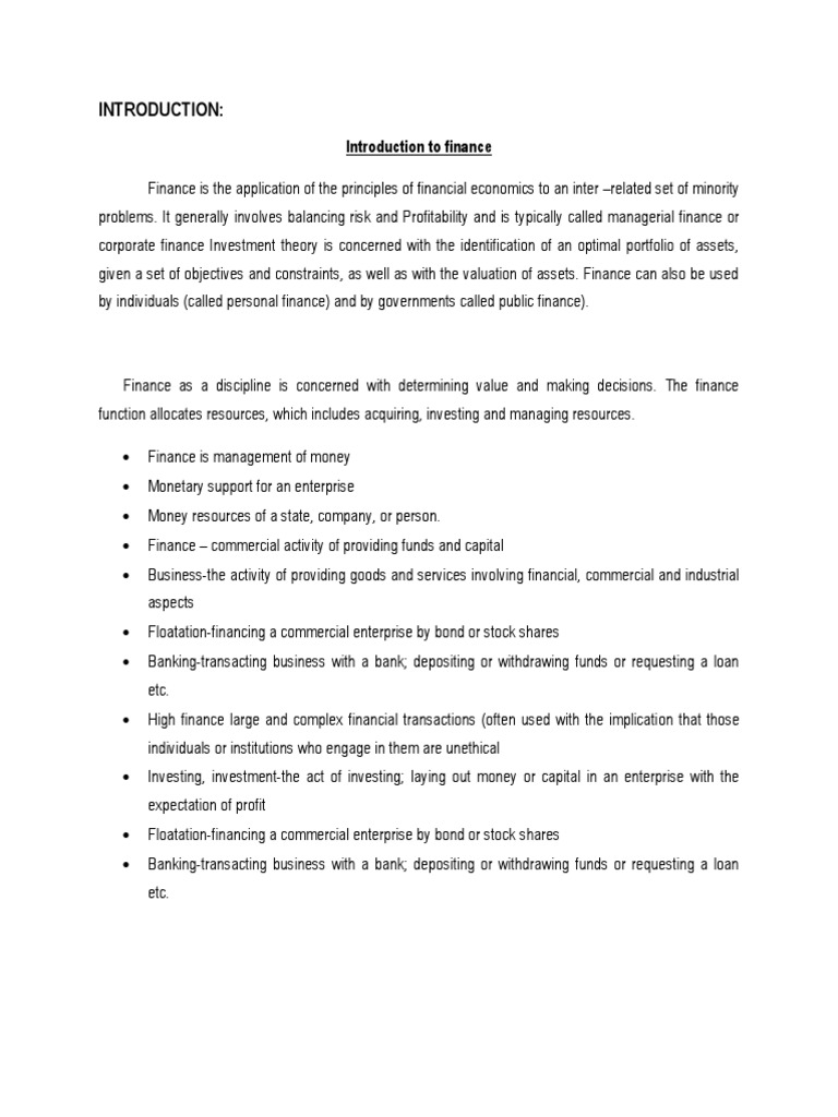 Introduction To Finance | PDF | Asset Liability Management | Securities ...