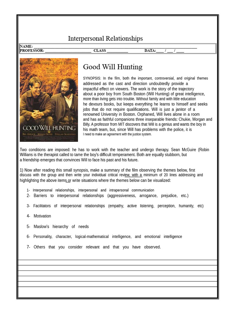 Good Will Hunting - Exercises. | PDF | Interpersonal Relationships ...