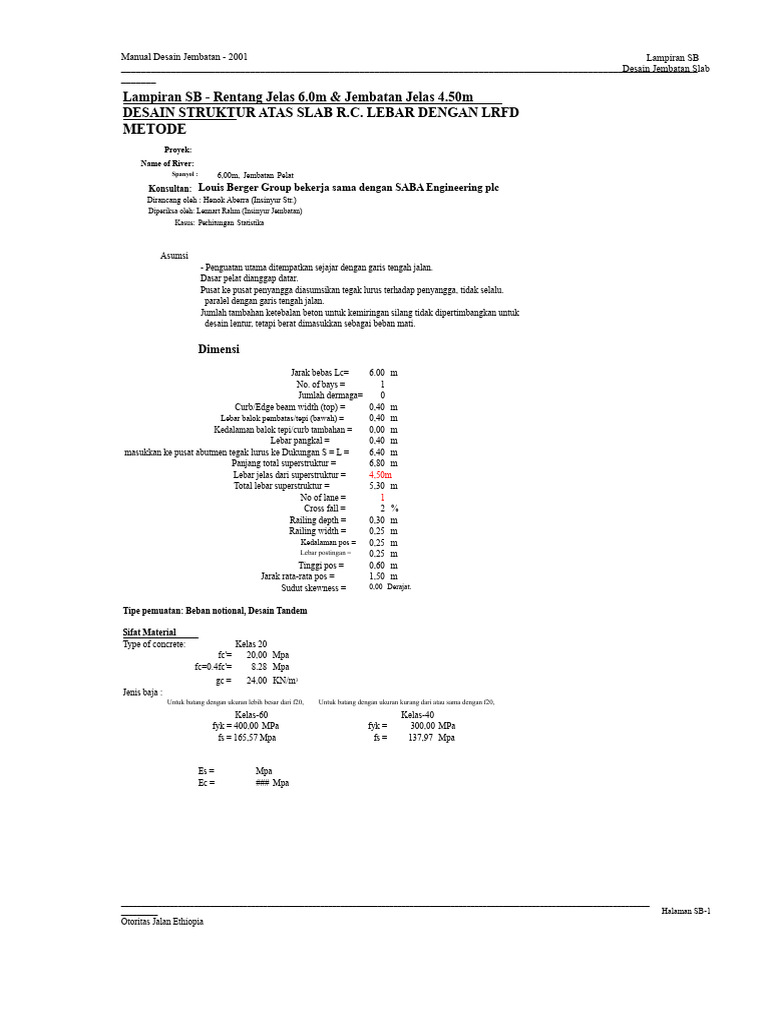 Desain Superstruktur Jembatan Slab Span 6m | PDF