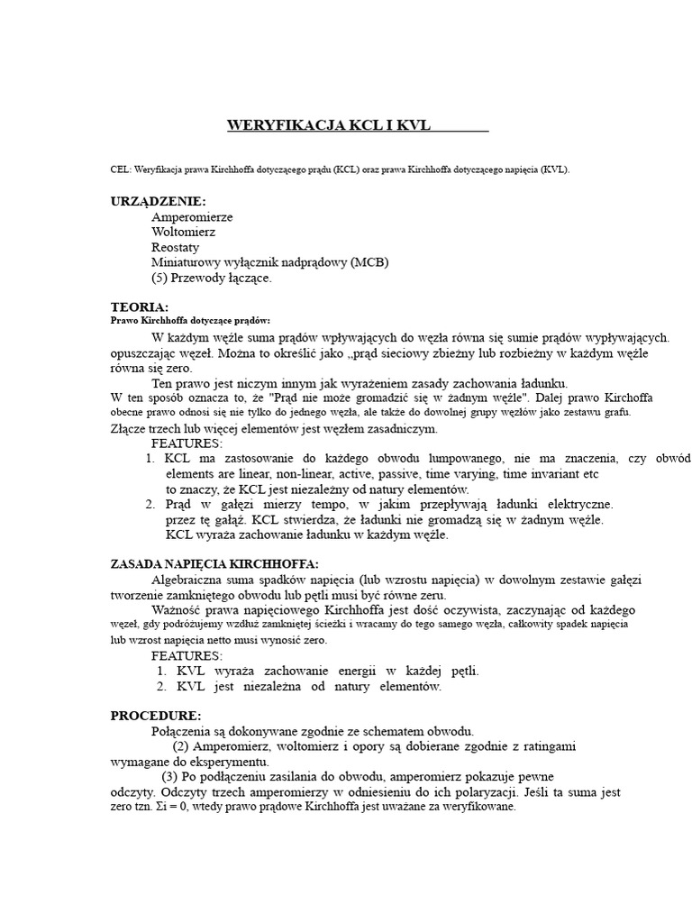 Weryfikacja KCL I KVL | PDF