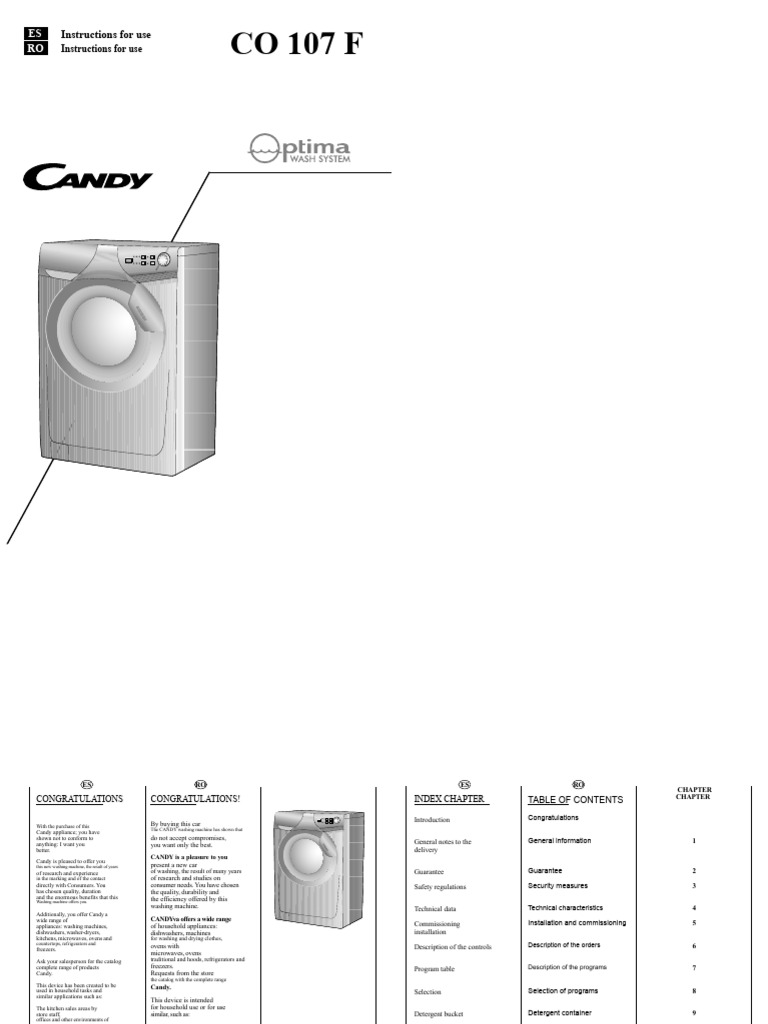 Candy Washing Machine User Manual | PDF | Home Appliance | Washing Machine