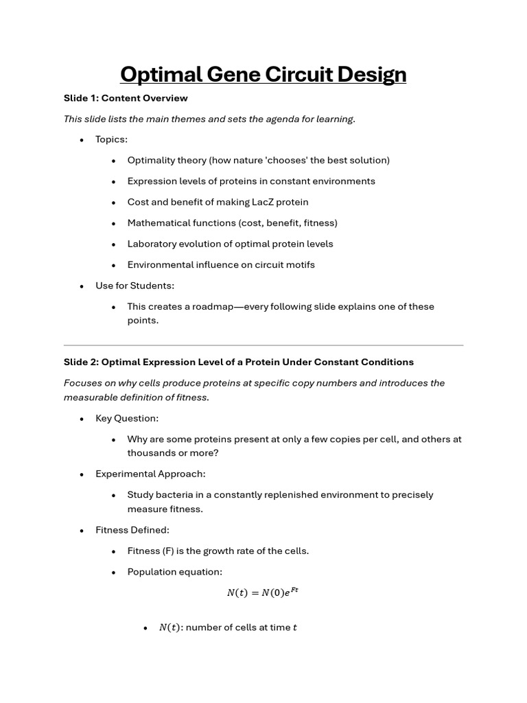 Optimal Gene Circuit Design - ppt3 | PDF | Proteins | Mathematical Optimization