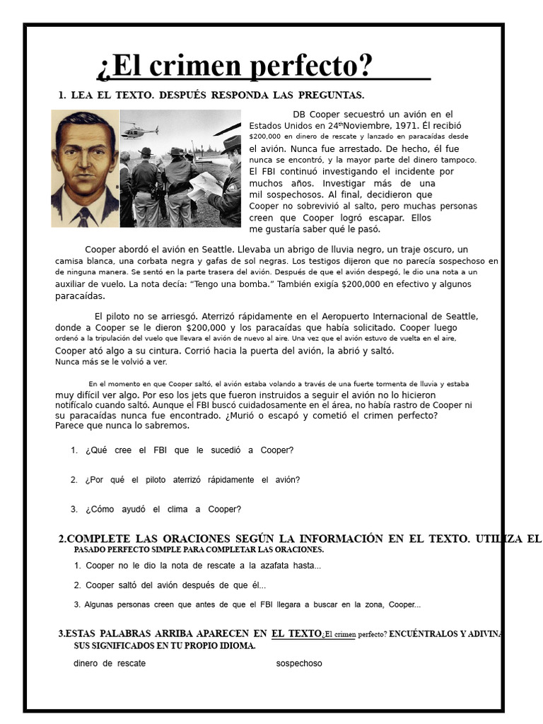 ¿El Crimen Perfecto?: 1. Lea El Texto. Después Responda Las Preguntas ...