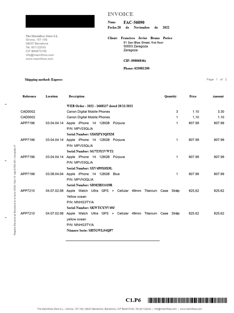 Invoice Magnificos 1668137 | PDF | Apple Watch | Mac Os