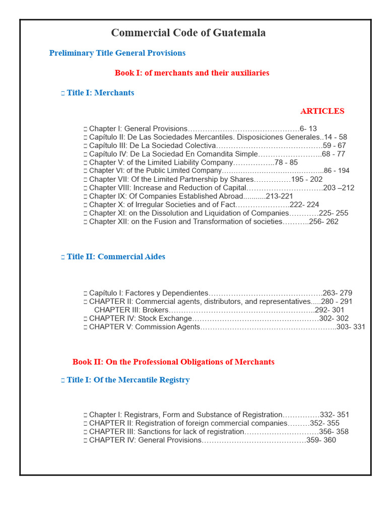 Guatemala Commercial Code Overview | PDF | Business Law | Business