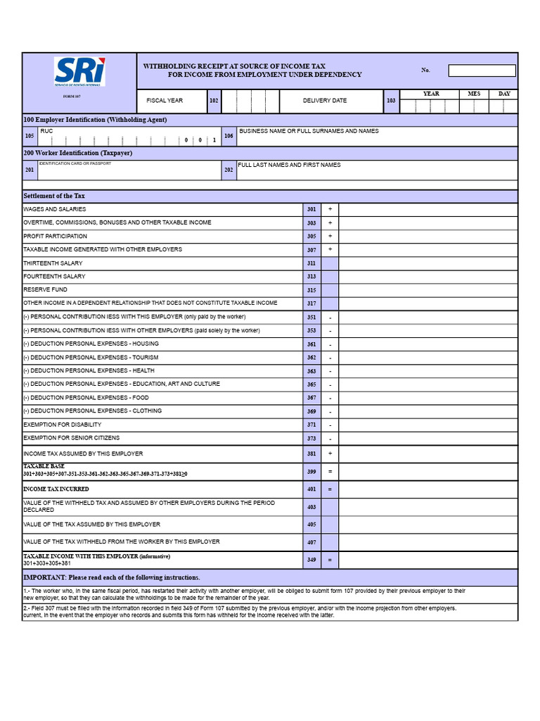 SRI Form 107 | PDF | Tax Deduction | Income Tax