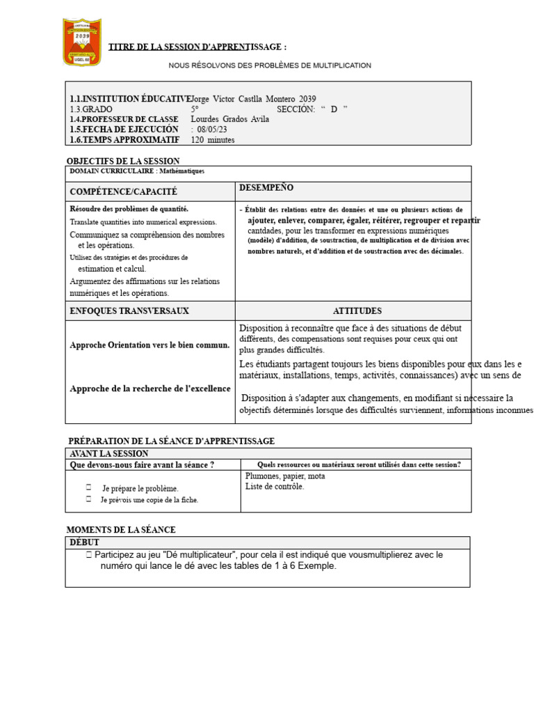Résolution de Problèmes de Multiplication | PDF | Multiplication | Division