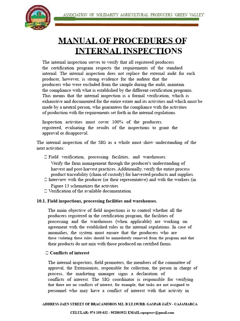 Manual of Internal Inspection Procedures | PDF | Audit | Agriculture