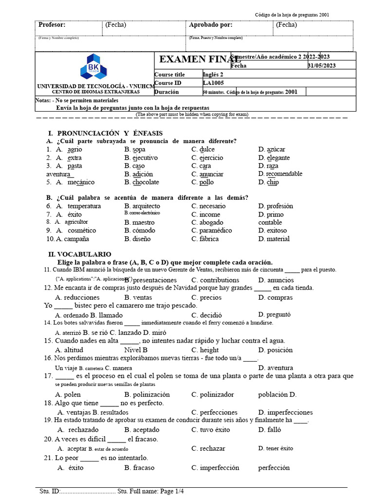 Final Test - Espanol 2 - Muestra 2 | PDF | Trabajador migrante