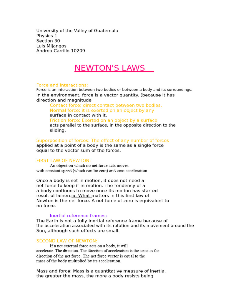 Summary of Newton's Laws | PDF | Force | Mass