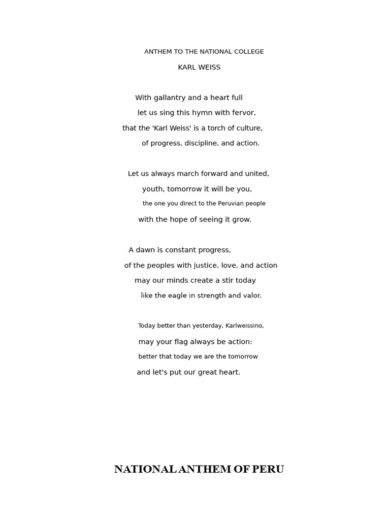 Anthem To The National College Karl Weiss | PDF