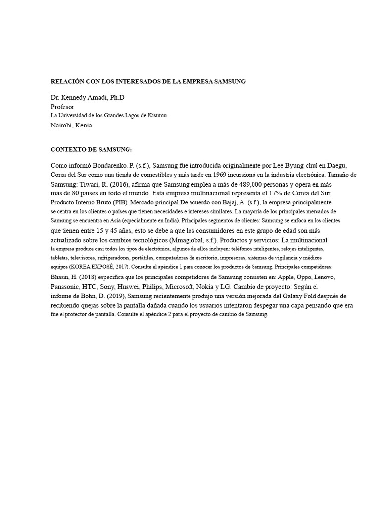 Relación de Samsung con sus Stakeholders | PDF | Samsung | Smartphone