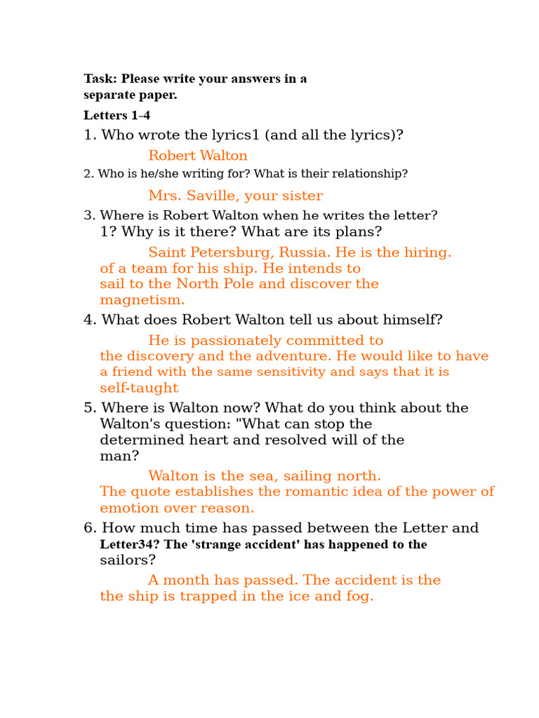 Analysis of Walton and Victor's Letters | PDF | Frankenstein