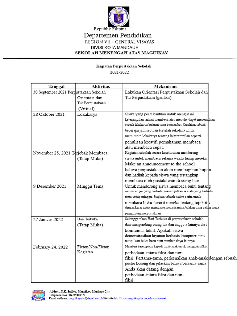Kegiatan Perpustakaan Sekolah | PDF