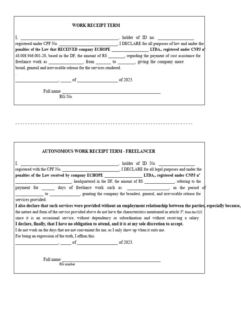 Freelancer Payment Receipt Model | PDF