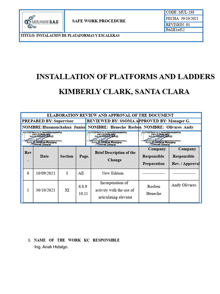 Procedure INSTALLATION OF PLATFORMS AND LADDERS | PDF | Safety ...