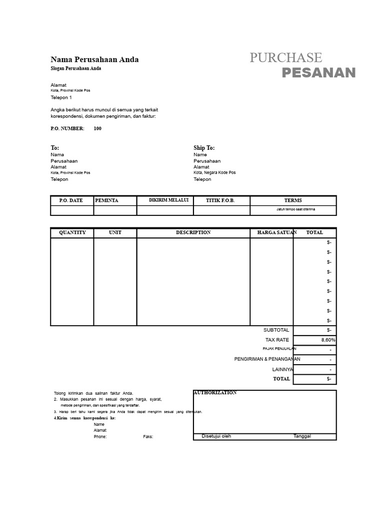 Format Pesanan Pembelian Standar | PDF