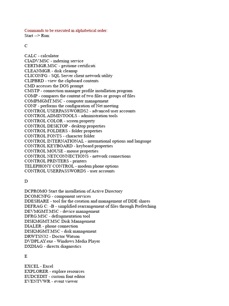 Alphabetical List of Windows Commands | PDF | Ibm Pc Compatibles ...