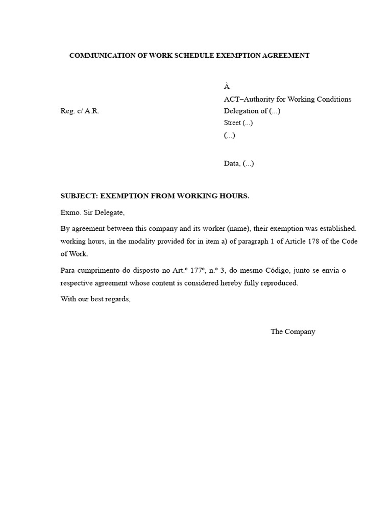 DRAFT - Letter To ACT Regarding Exemption From Working Hours | PDF