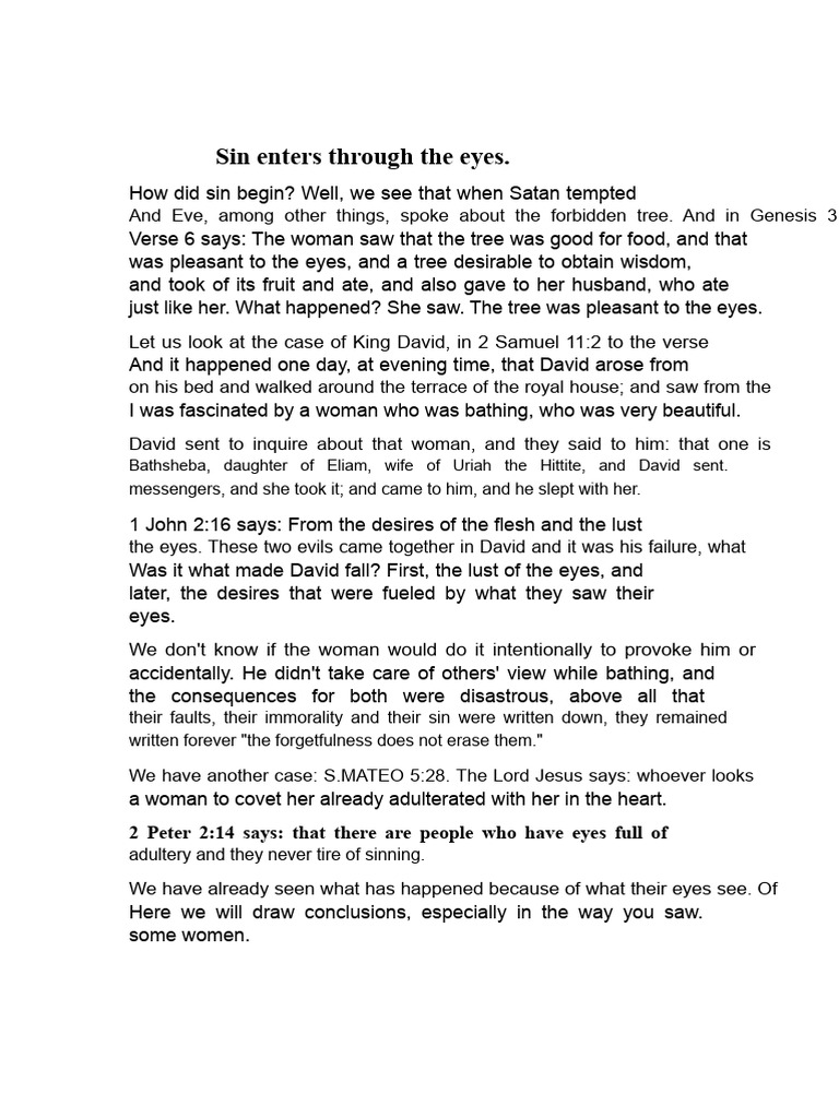 Sin Enters Through The Eyes | PDF | David | Religious Belief And Doctrine