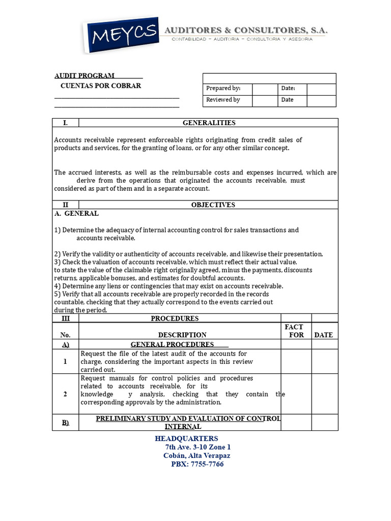 Accounts Receivable Program | PDF | Audit | Valuation (Finance)