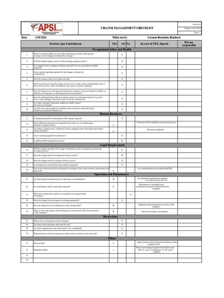 Change Management Checklist | PDF | Water Pollution | Smoke