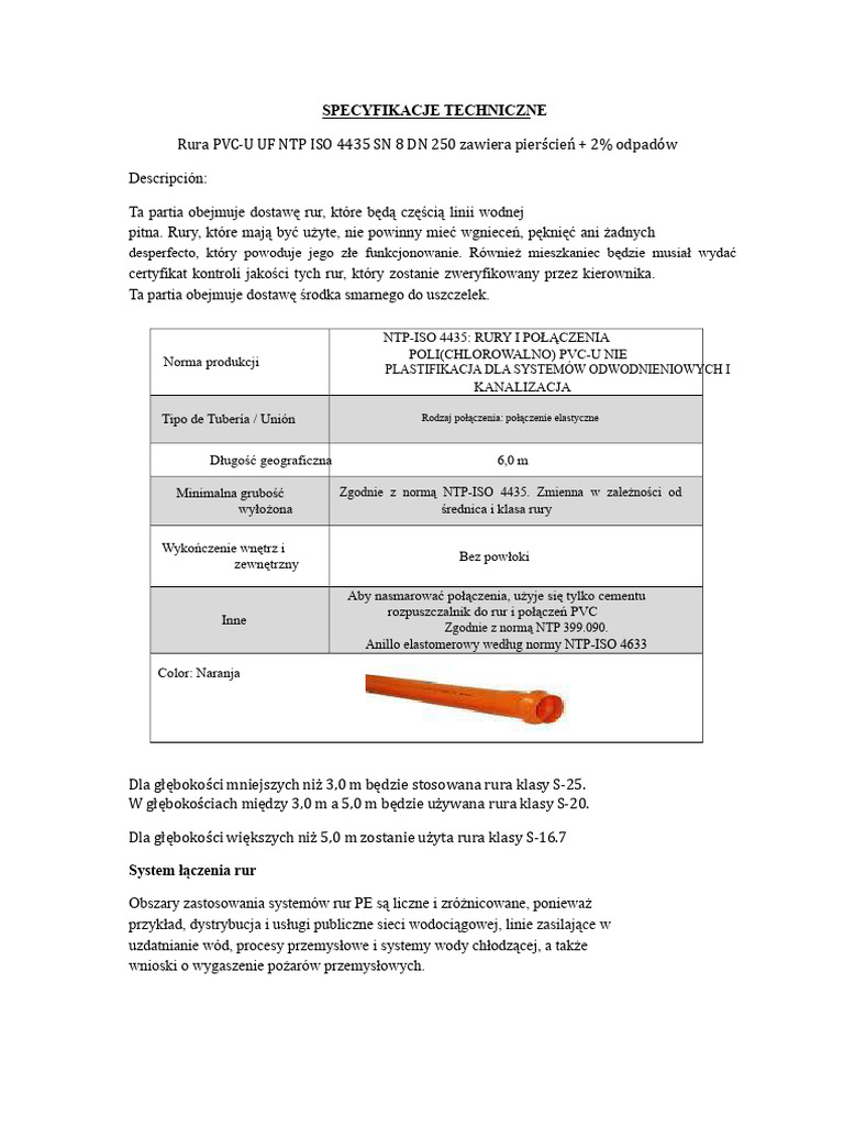 SPECYFIKACJE TECHNICZNE rur | PDF