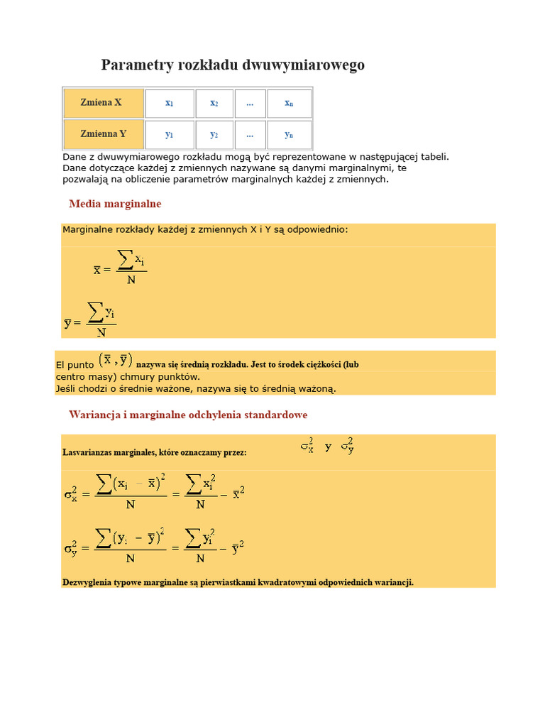 02 Parametry Dwuwymiarowego Rozkładu | PDF