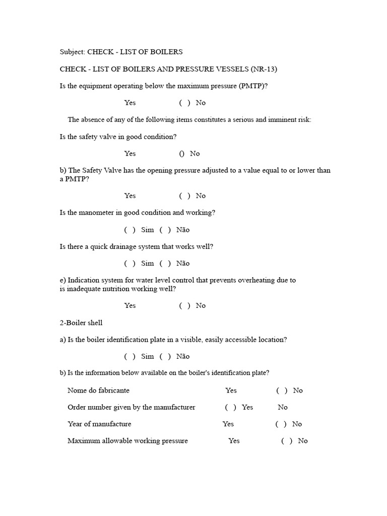 Checklist of Boilers | PDF | Boiler | Pressure
