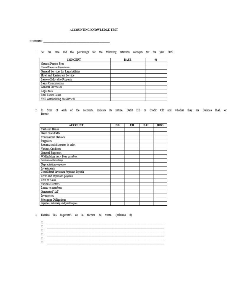 Accounting Knowledge Test | PDF | Debits And Credits | Taxes