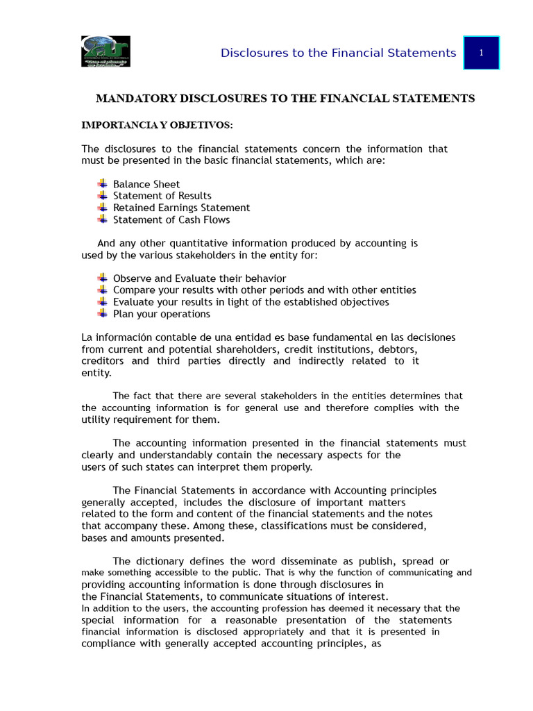 Mandatory Financial Statement Disclosures | PDF | Valuation (Finance ...
