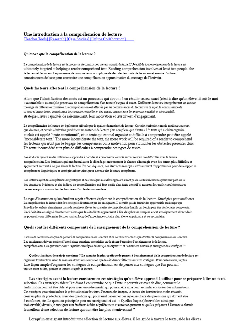 Compréhension de la lecture : clés et stratégies | PDF | Apprentissage ...