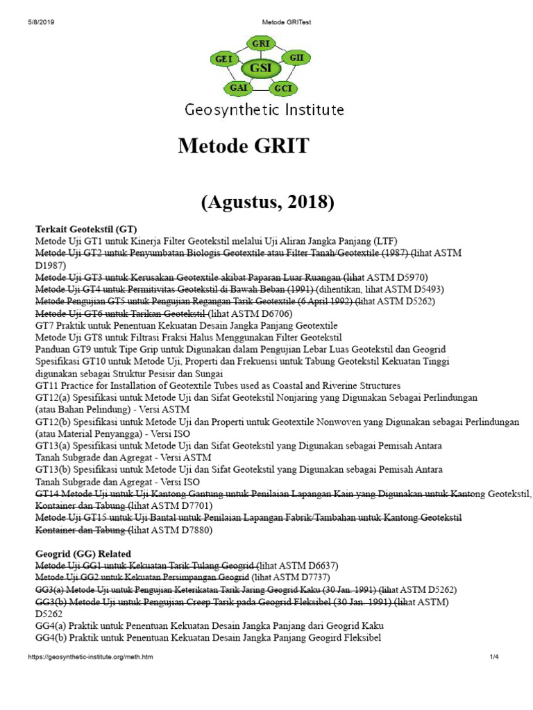 Metode Uji Geotekstil dan Geosintetik | PDF