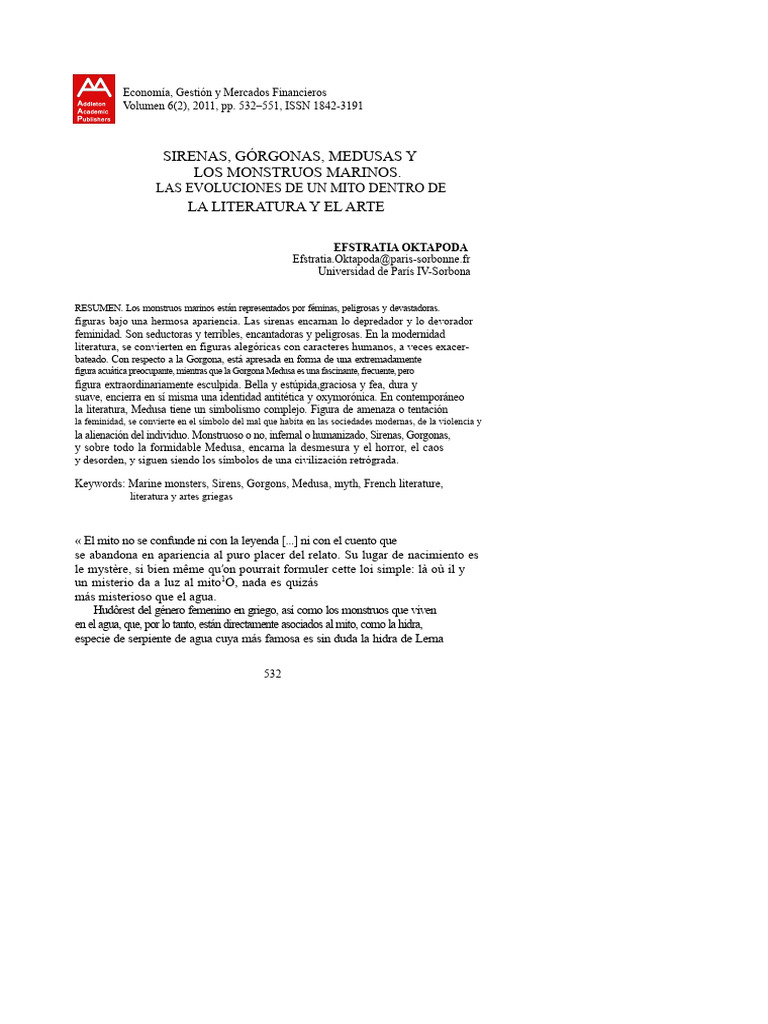 SIRENAS, GORGONAS, MEDUSAS Y MONSTRUOS MARINOS. LAS EVOLUCIONES DE UN ...