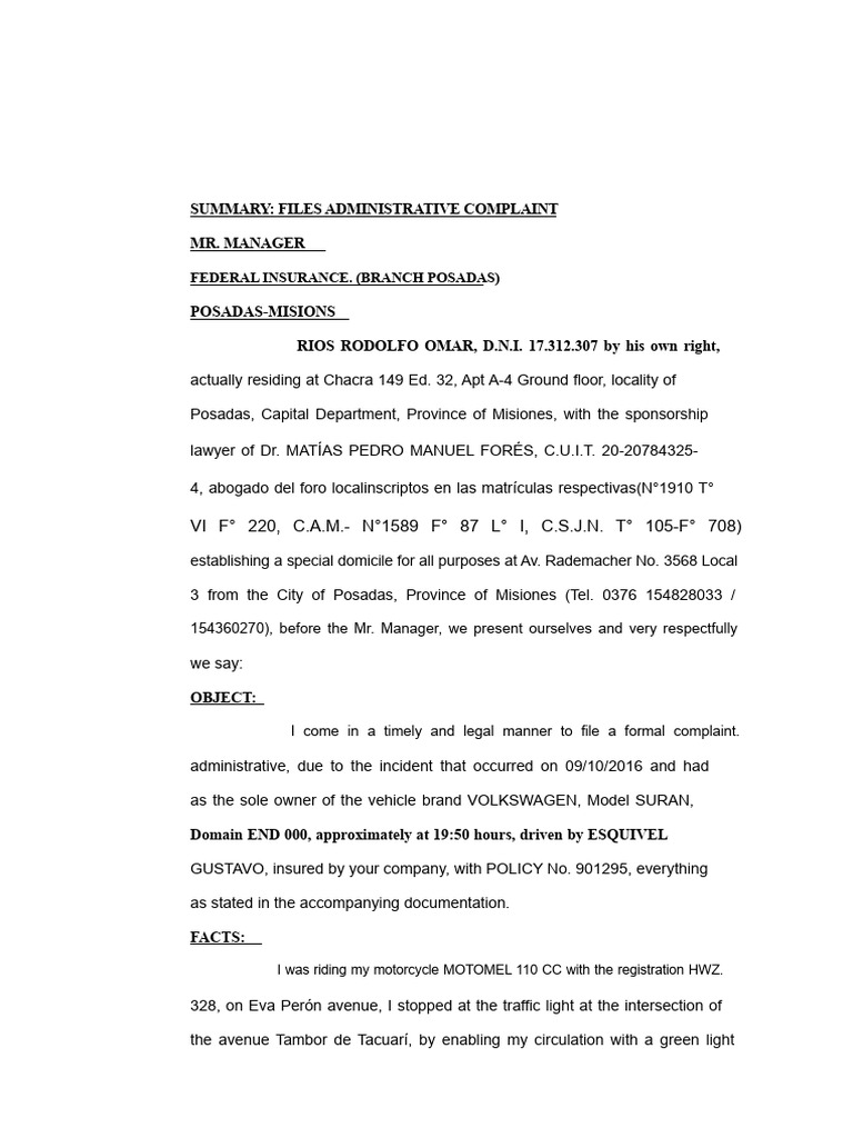 Administrative Claim Accident Insurance | PDF | Wound