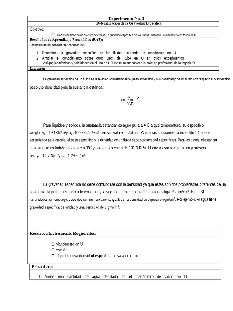 Determinación de La Gravedad Específica | PDF | Densidad | Medida de ...