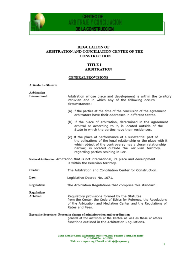Regulations of The Construction Arbitration and Mediation Center Title ...