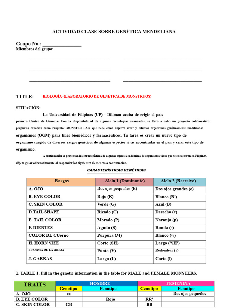 Hojas de Actividad Genética Mendeliana | PDF | Dominancia (Genética ...