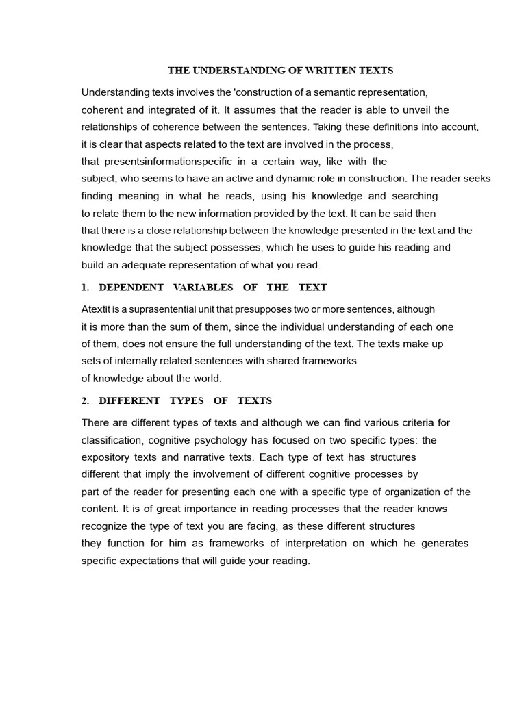 The Understanding of Written Texts | PDF | Phonics | Reading Comprehension