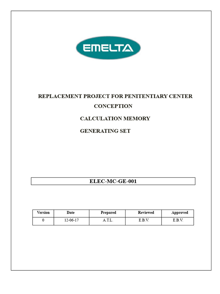 Calculation Memory Generator Group Rev1 10-07-2017 | PDF | Electric ...