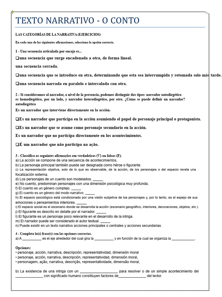 Ejercicios sobre Narrativa y Personajes | PDF | Narración | Cuentos
