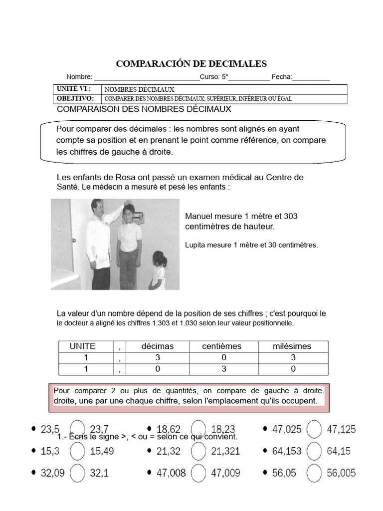 Comparaison et Ordre des Nombres Décimaux | PDF | Décimal | Notation ...