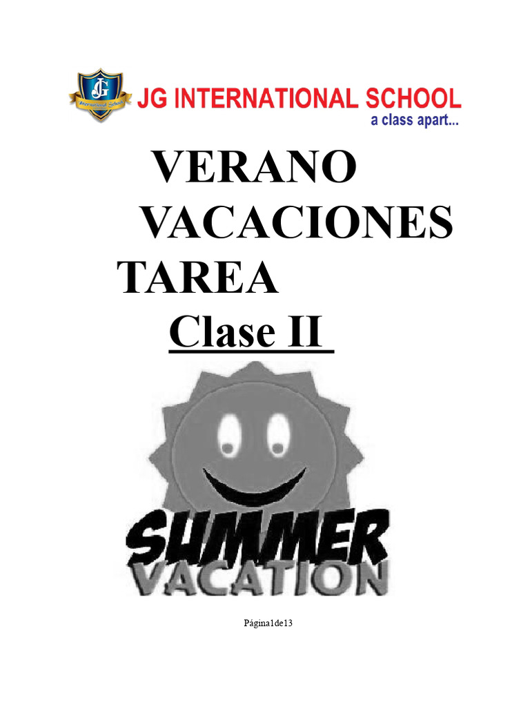 Tarea de Verano de Clase II de Inglés | PDF