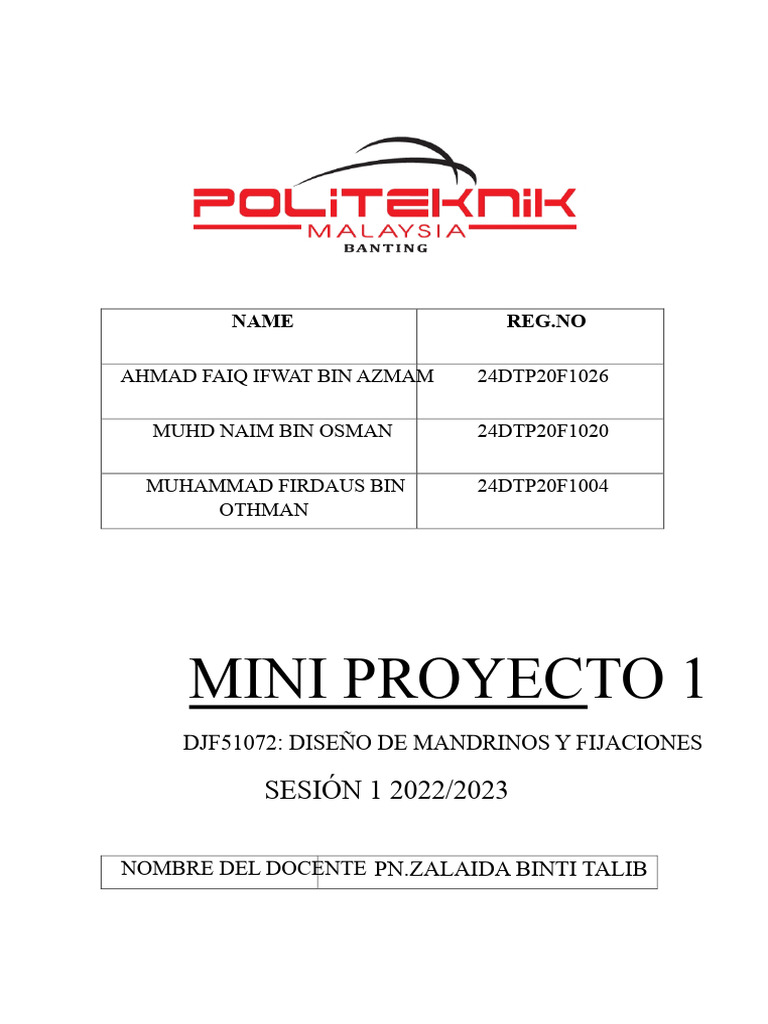 Informe de Jig Mini Proyecto 1 - Dtp5b (f1026) (f1020) (f1004) | PDF | Ingeniería mecánica