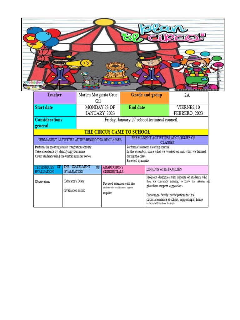 7 Plan The Circus Has Arrived | PDF | Curriculum | Clown