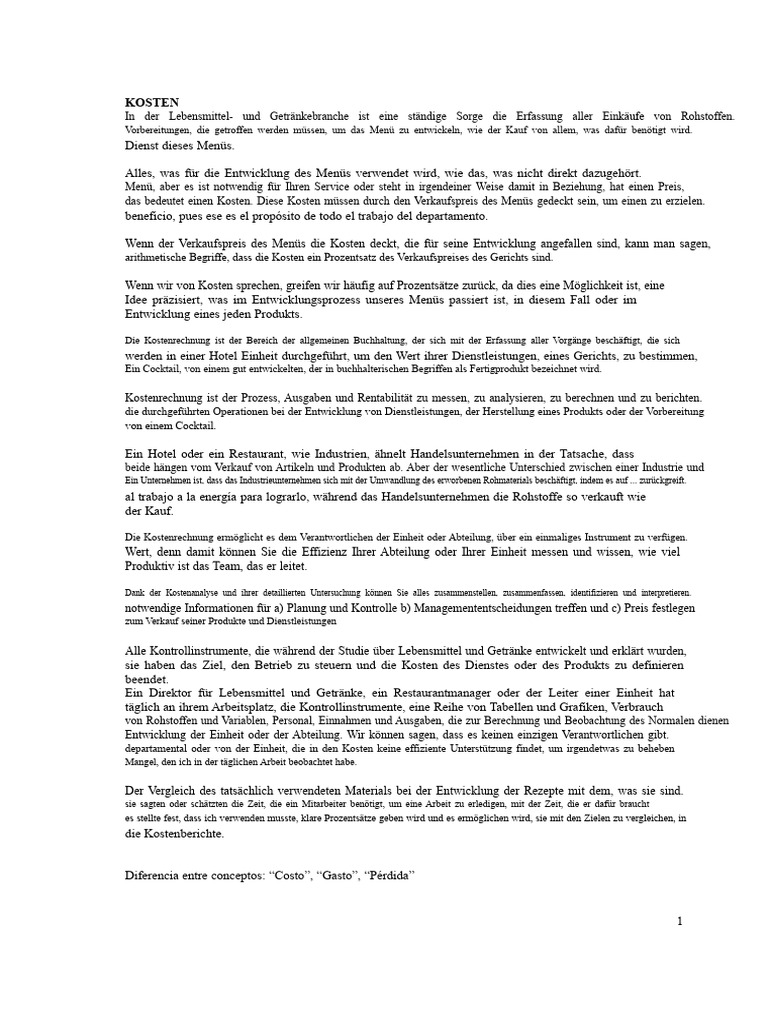 Lebensmittel und Getränke - Kostenübungen | PDF