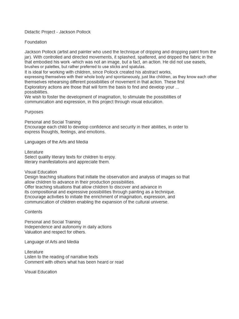 Didactic Project Jackson Pollock | PDF | Paintings | Drawing