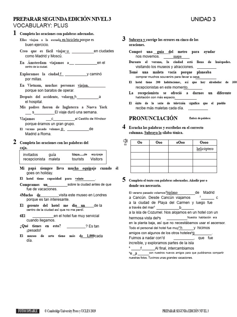 PREPARAR 3 Vocabulario Plus Unidad 03 | PDF
