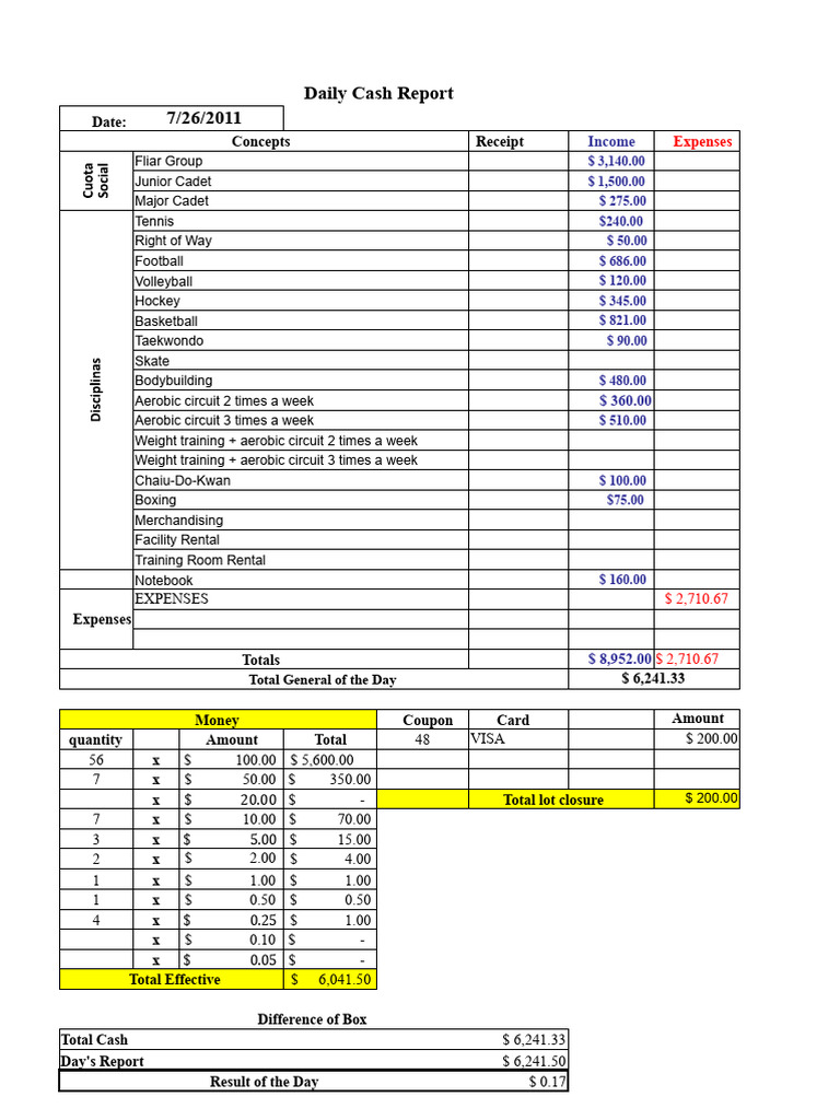Daily Cash Sheet 05-08 | PDF
